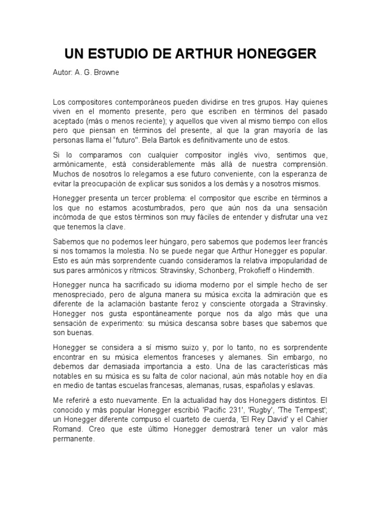 Jitorres - UN ESTUDIO DE ARTHUR HONEGGER | PDF | Cuarteto de cuerda | Composiciones Musicales