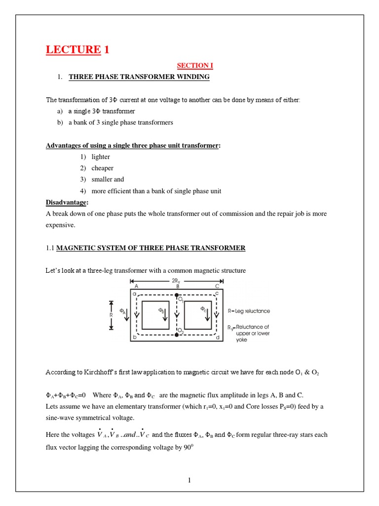 Advantages of Using A Single Three Phase Unit Transformer:: Section I ...