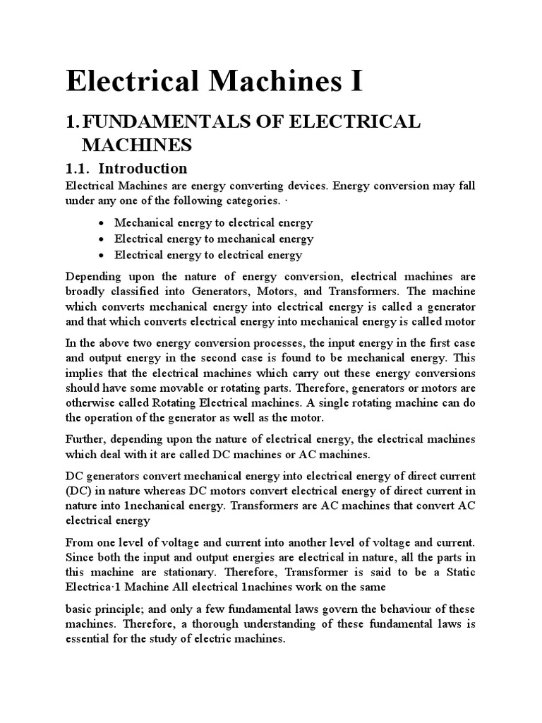 Electrical Machines I Notes | PDF | Teaching Methods & Materials ...