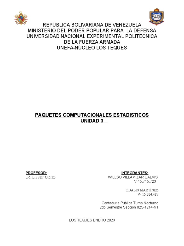 Trabajo de Informatica Unidad 3 Paquetes Computacionales Estadisticos ...