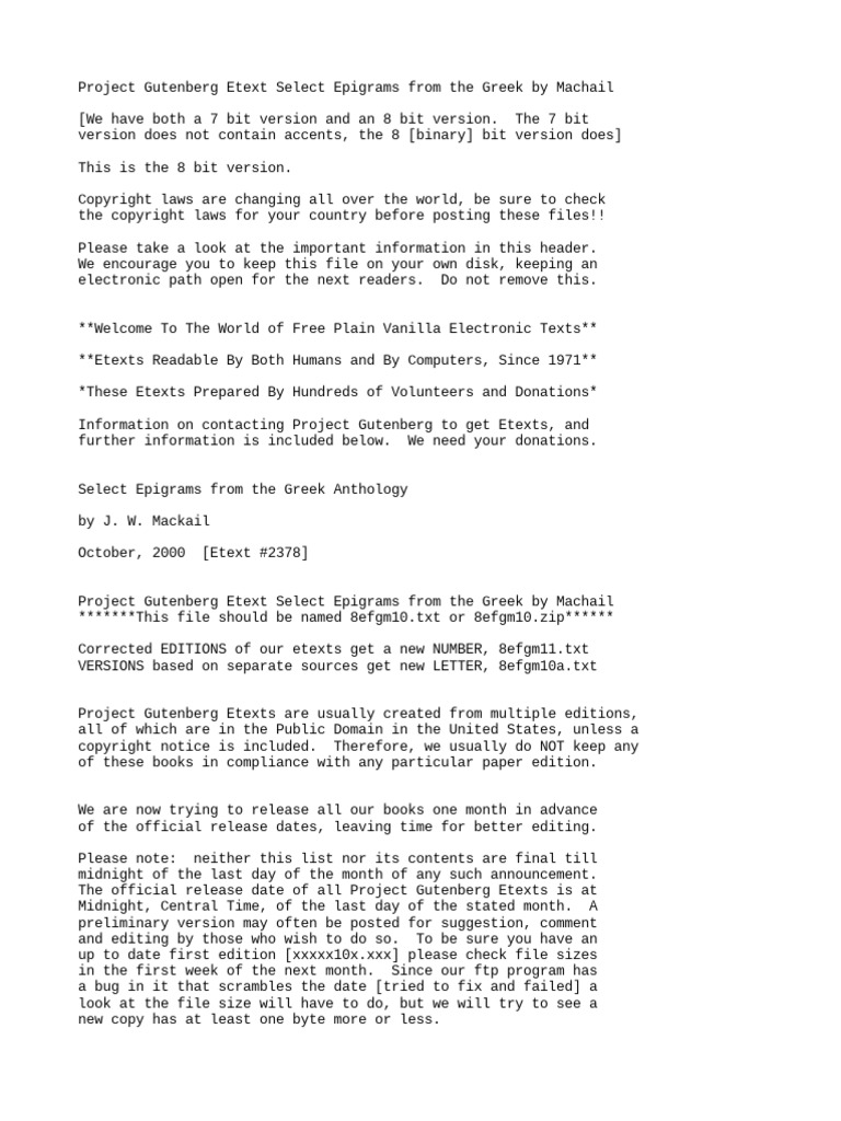 Greek Epigrams | PDF | Metre (Poetry) | E Text