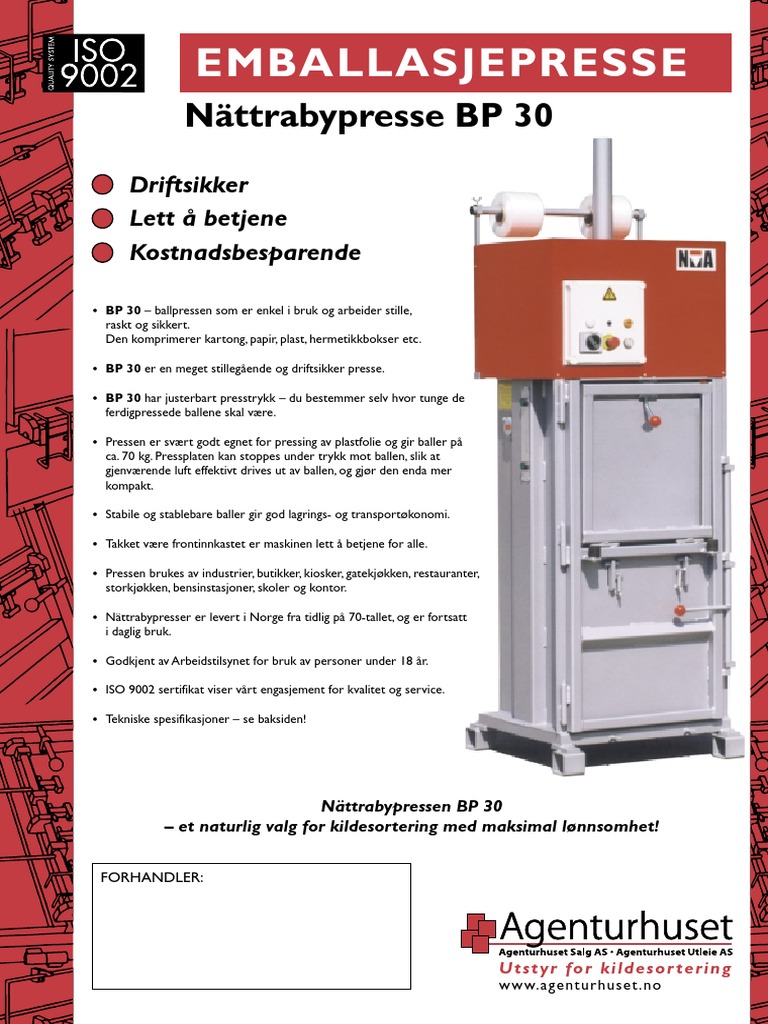 Emballasjepresse bp30 | PDF