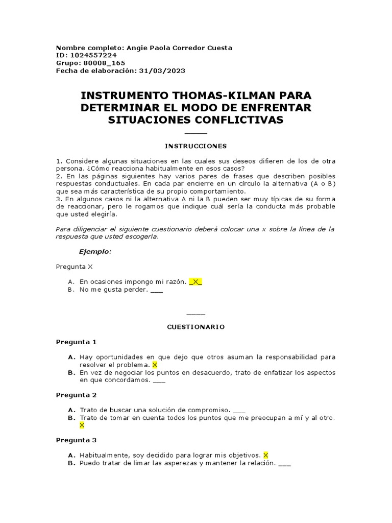 Anexo 2 - Cuestionario TKI Test | PDF