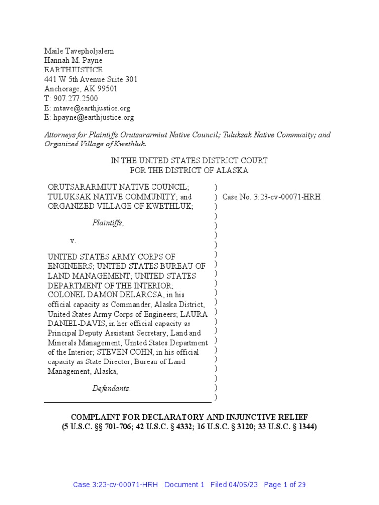 Kuskokwim Region Tribes Sue To Stop Donlin Gold Mine | PDF | National ...