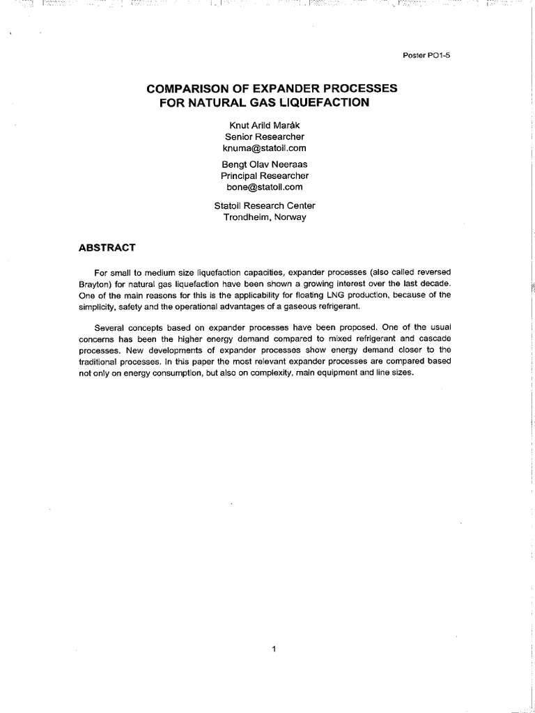 Comparison of Expander Processes For Natural Gas Liquefaction | PDF