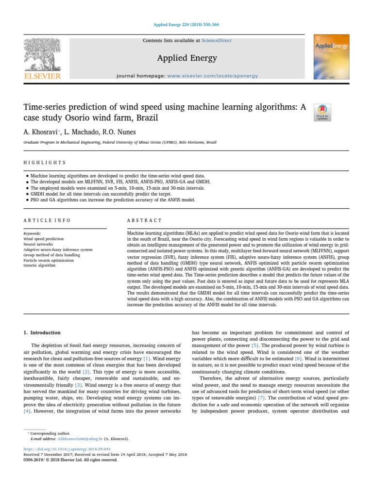 9.-Time-Series Prediction of Wind Speed Using Machine Learning Algorithms 2018 | PDF ...