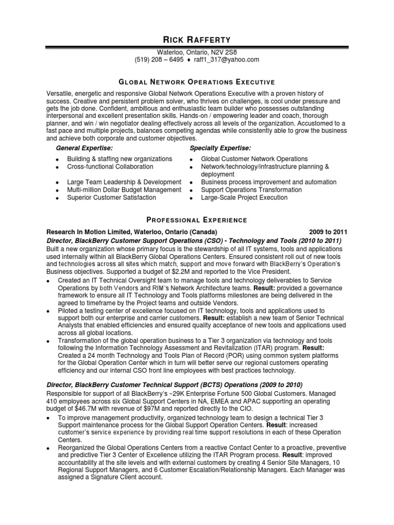 Senior Director Network Operations IT in NYC Resume Rick Rafferty | PDF ...