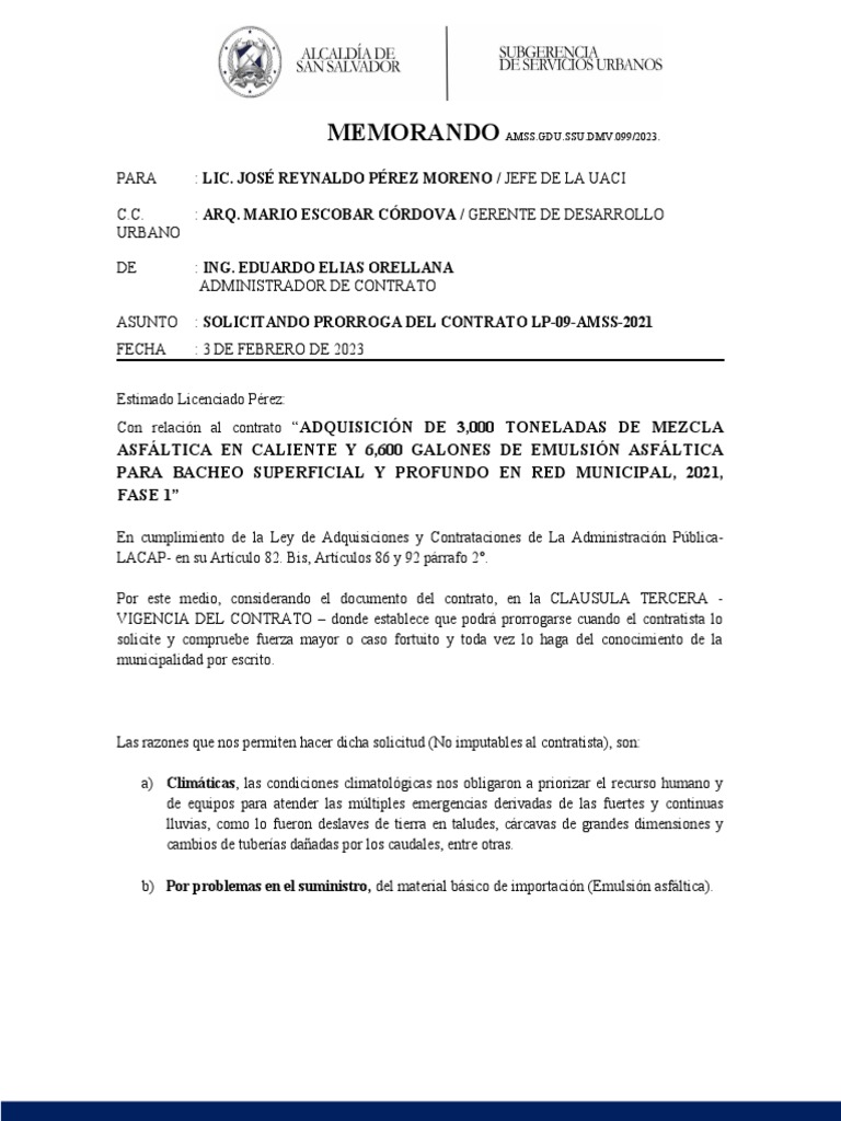Solicitud de Prorroga LP-09-AMSS-2021 Con Observaciones | PDF