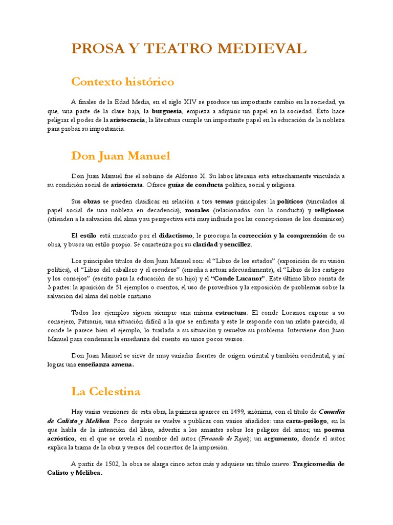 Prosa y Teatro Medieval | PDF