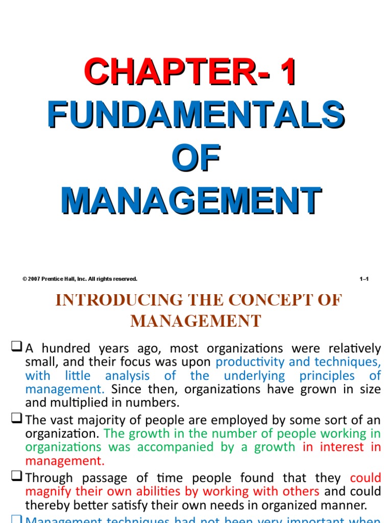 Chapter 1 - Fundamentals of Management | PDF | Goal | Skill