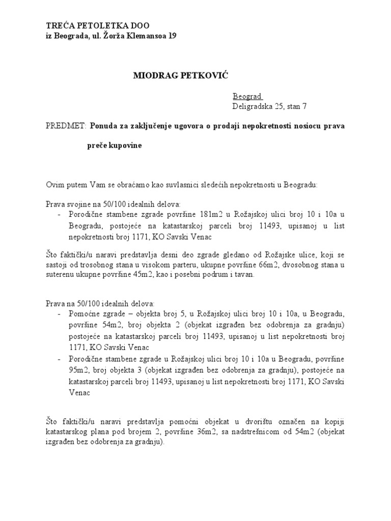 Ponuda za zaključenje ugovora - Miodrag Petković | PDF