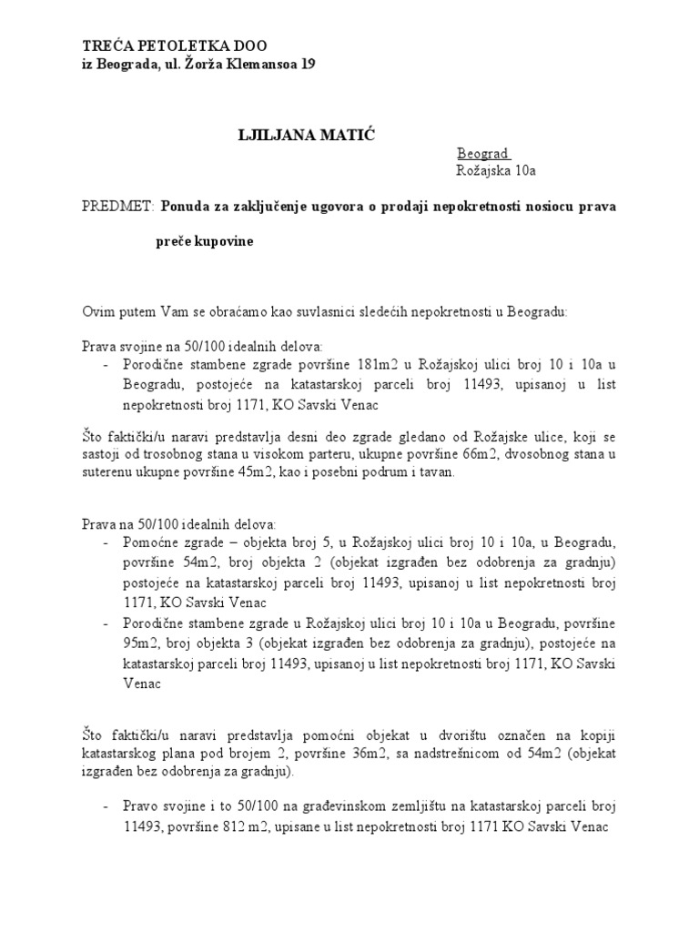 Ponuda Za Zaključenje Ugovora - Ljiljana Matić | PDF