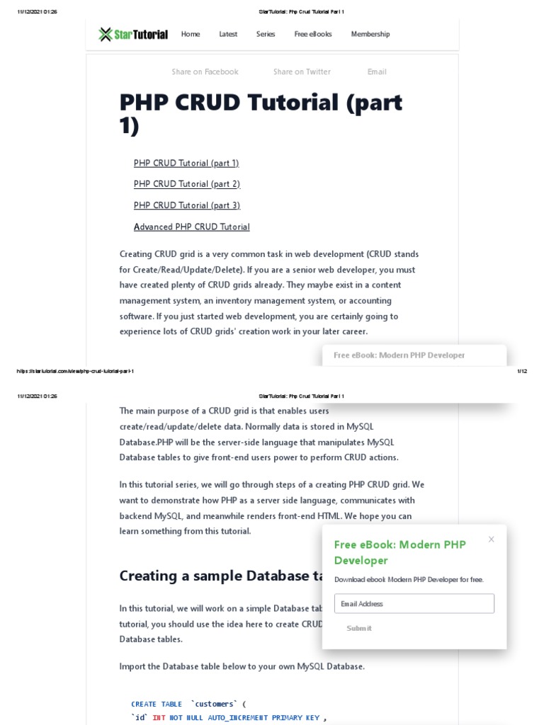 Startutorial Php Crud Tutorial Part 1 Pdf Php Databases 8051