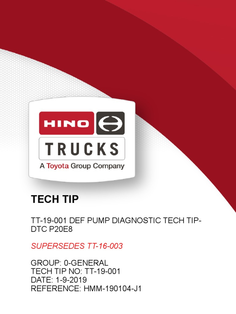 Tech Tip: Tt-19-001 Def Pump Diagnostic Tech Tip-DTC P20E8 | PDF | Pump ...