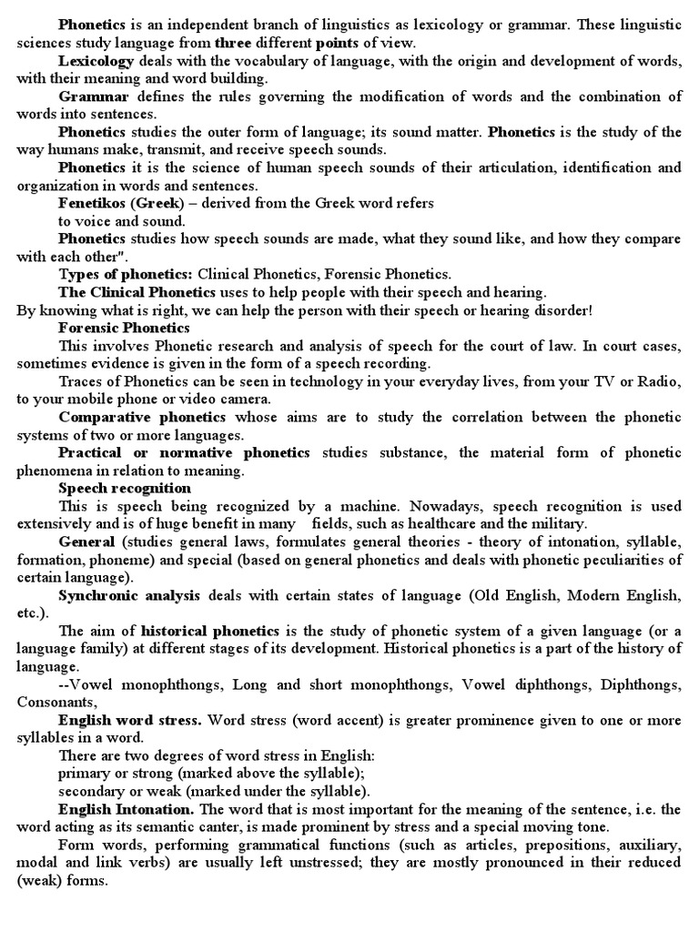 Фонетика ветвь лингвистики | Download Free PDF | Stress (Linguistics) | English Language