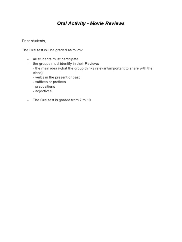 Oral Activity - Movie Reviews | PDF