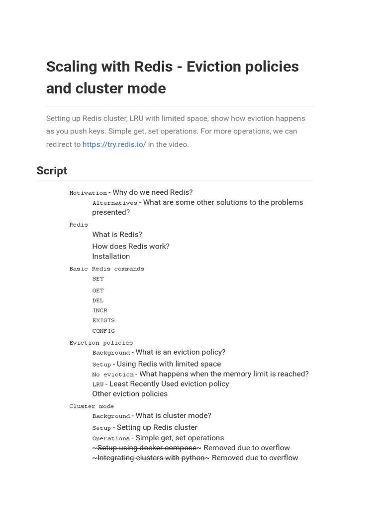 Scaling With Redis - Eviction Policies and Cluster Mode | PDF Scaling With Redis - Eviction Policies and Cluster Mode | PDF