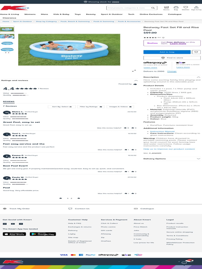 Bestway Fast Set Fill and Rise Pool - Kmart | PDF