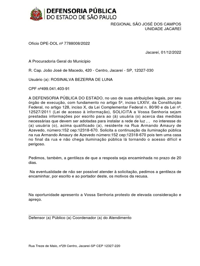 Oficio A Procuradoria Geral Do Municipio | PDF