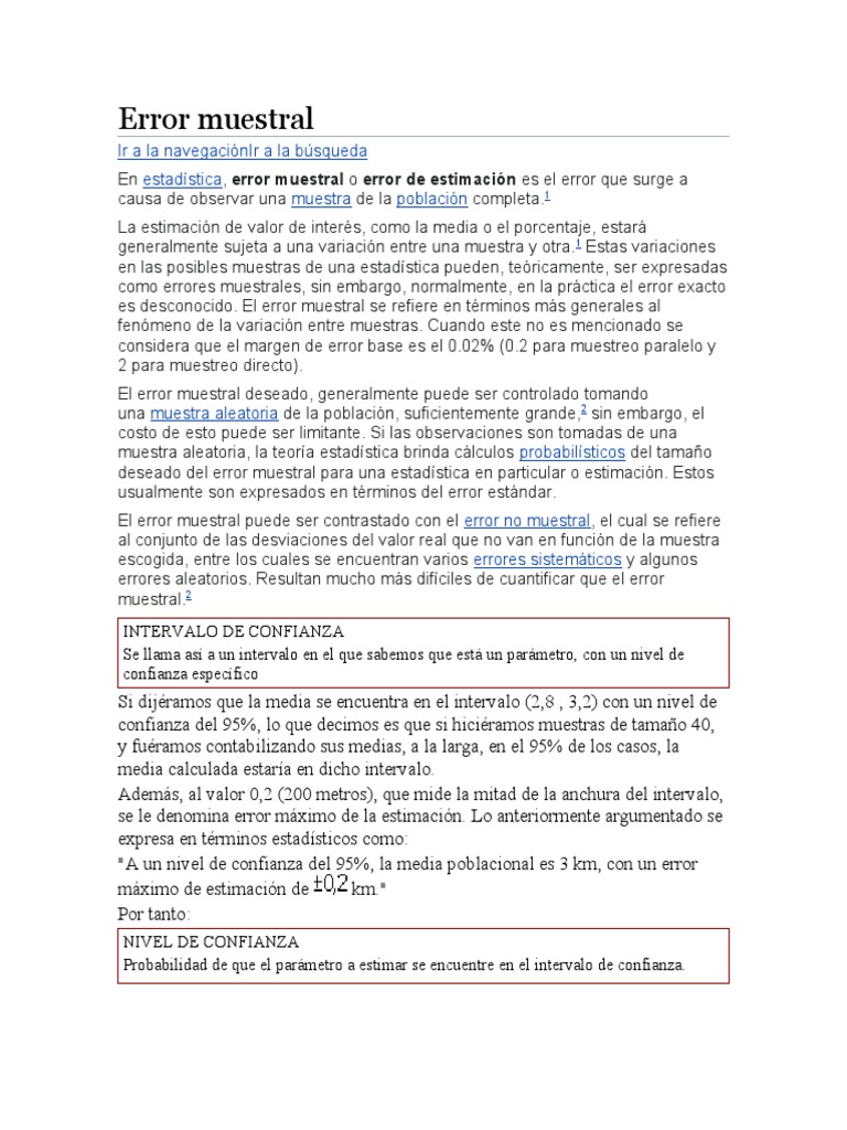 Error Muestral: Ir A La Navegación Ir A La Búsqueda Estadística Muestra ...