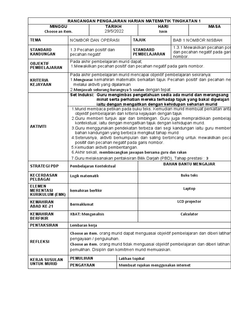 Pecahan Positif Dan Pecahan Negatif | PDF