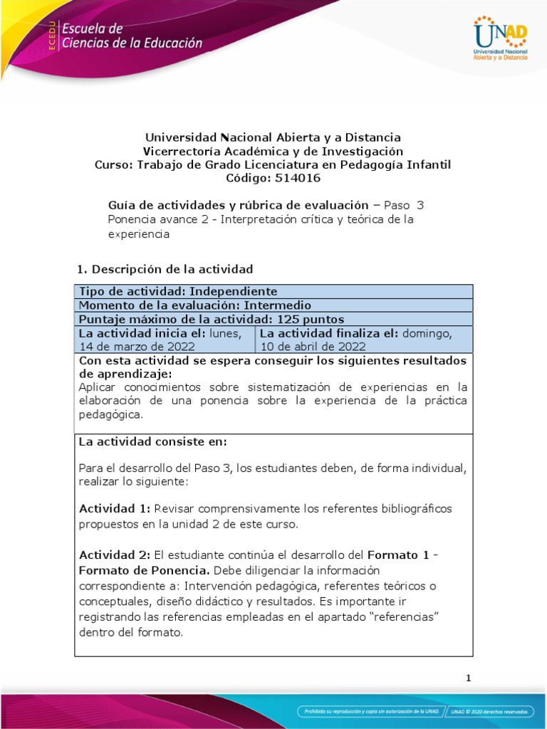 Guía de Actividades y Rúbrica de Evaluación - Unidad 2 - Paso 3 - Ponencia Avance 2 ...
