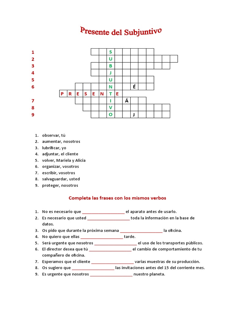 Nancy Crucigrama Presente Del Subjuntivo | PDF
