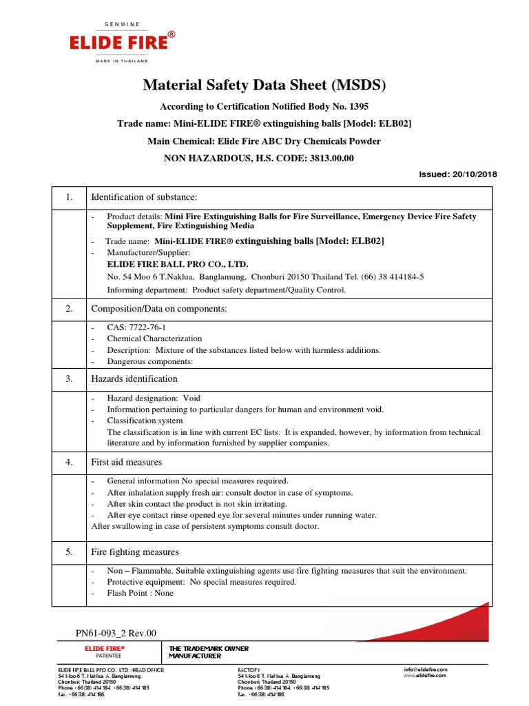 MSDS (Elb 02) | PDF | Dangerous Goods | Fires