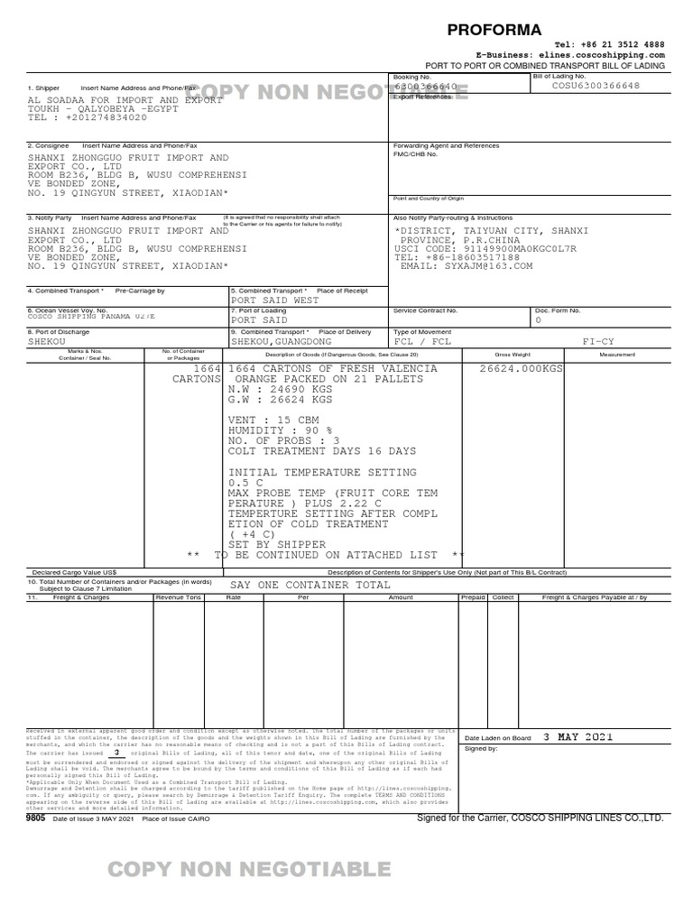 Coscon BL Draft 6300366648 1 | PDF | Cargo | Bill Of Lading