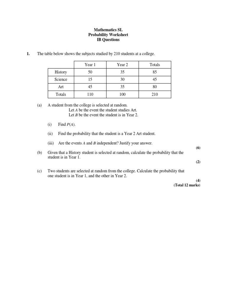 Pobability Worksheet 1 | PDF | Science