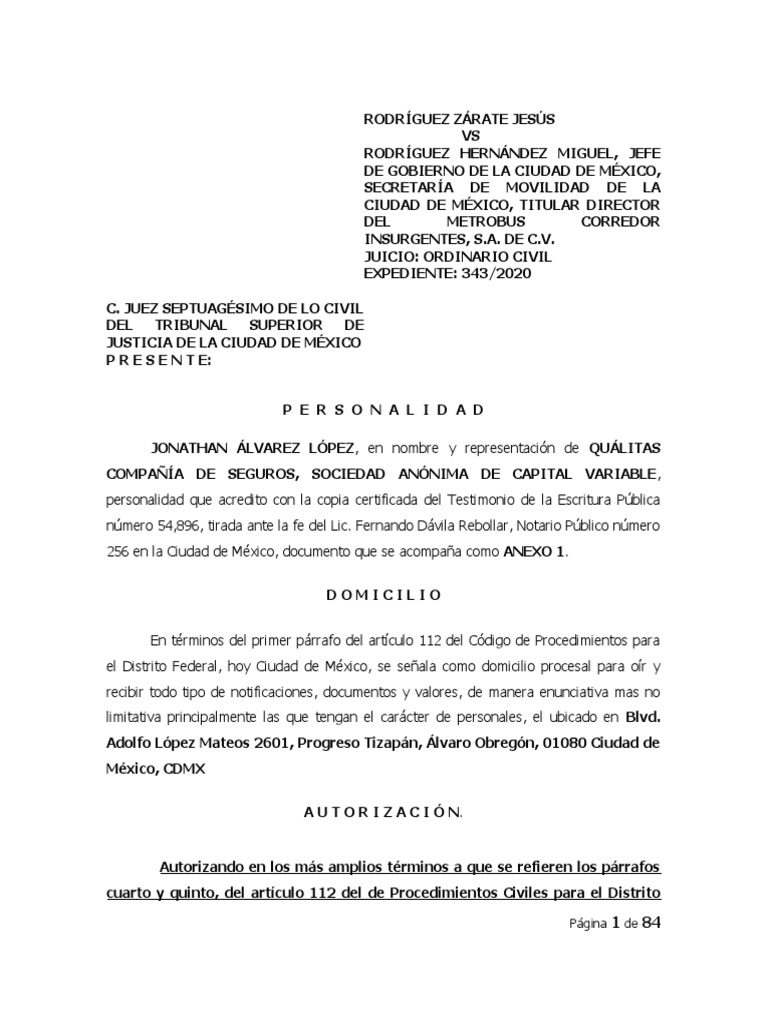 Contestacion Demanda Civil QCS | PDF | Demanda judicial | México