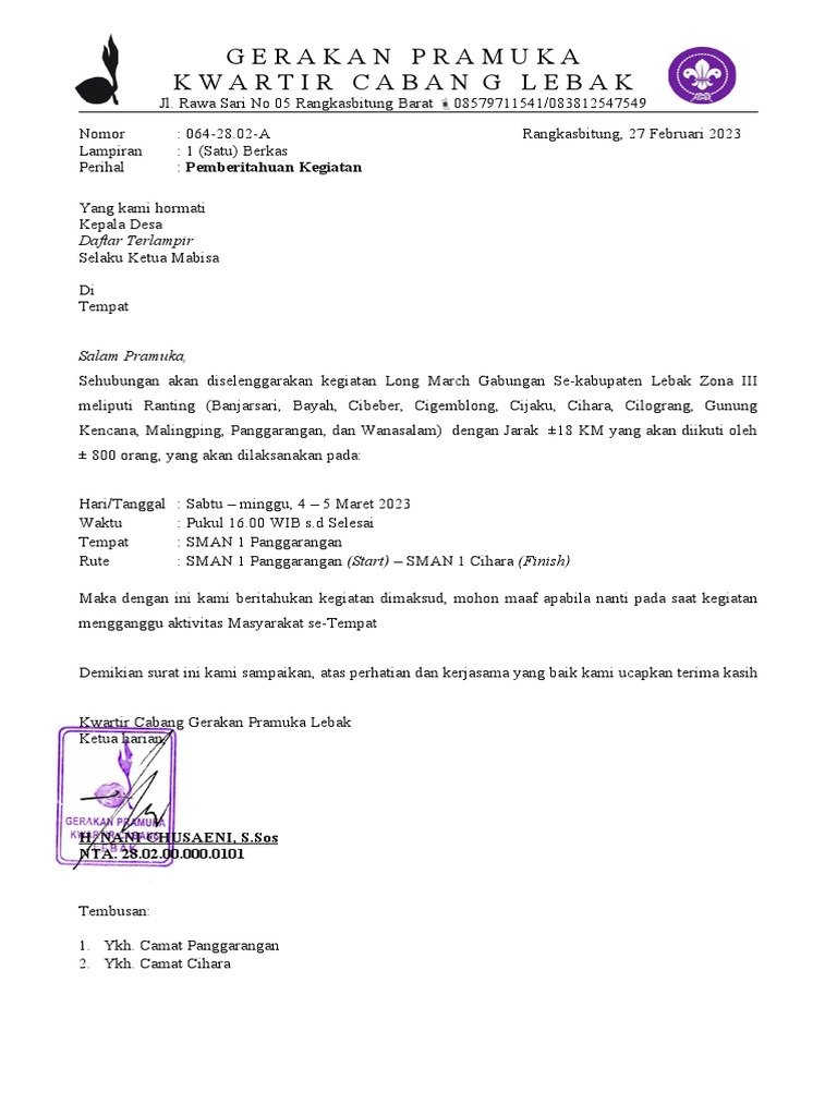 Surat Pemberitahuan Mabisa | PDF