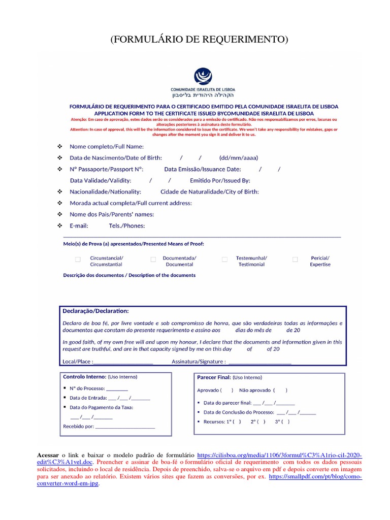 Modelo para Requisição de Nacionalidade Portuguesa | PDF