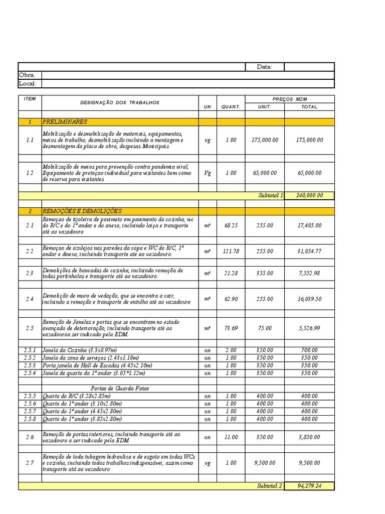 Mapa de Quantidades | PDF | Setor secundário da economia | Elementos ...