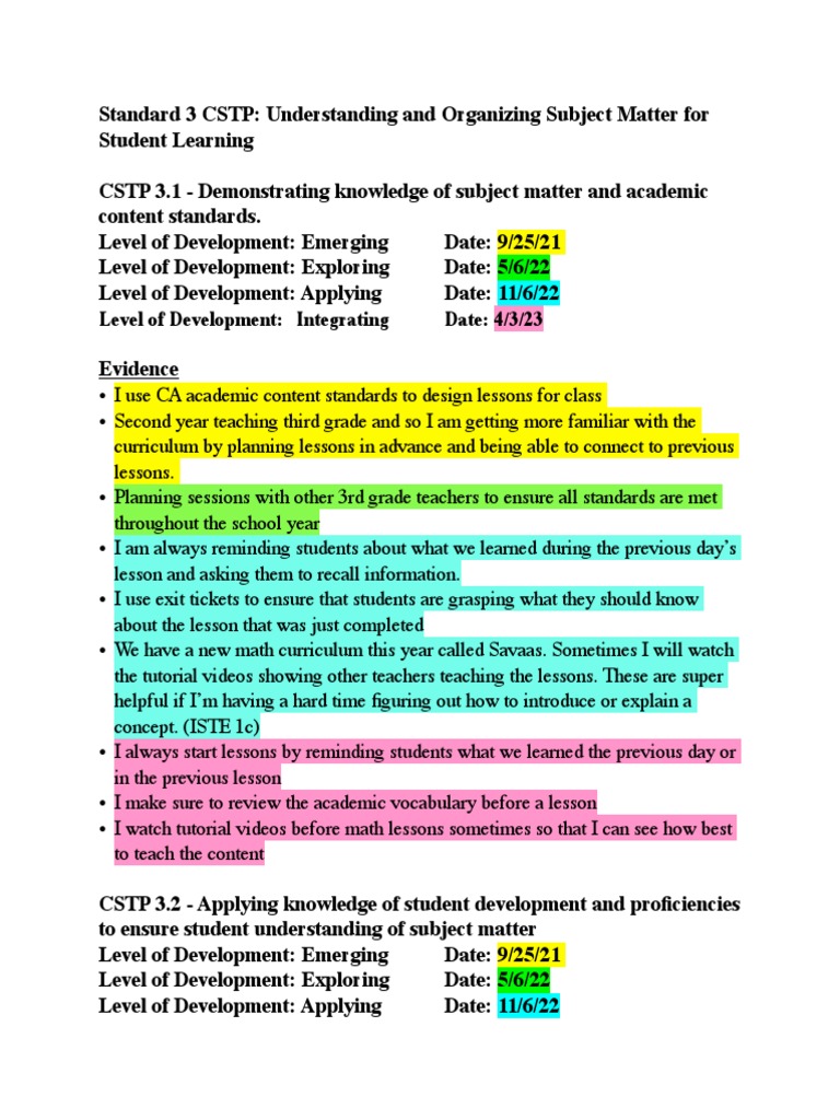 CSTP 3 - Evidence | PDF | Teachers | Curriculum