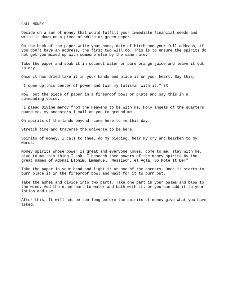 CALL MONEY RITUAL | PDF