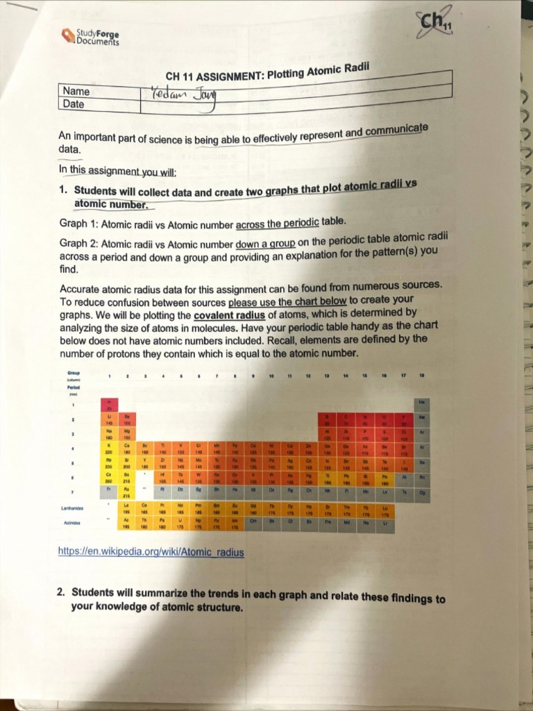 M1. Plotting Atomic Radii | PDF | Chemical Elements | Physics