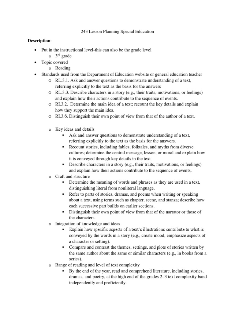 Ed 243 - Lesson Plan Final Draft | PDF | Reading Comprehension | Lesson Plan