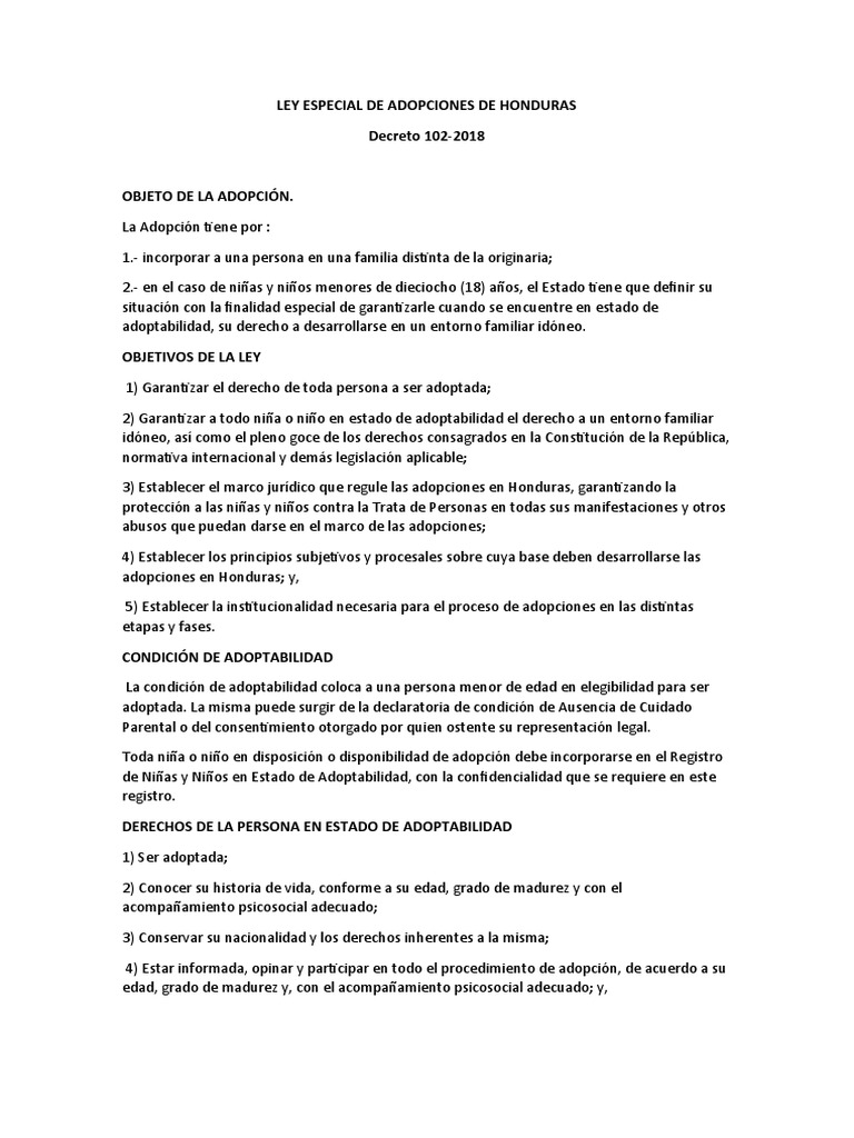 Ley de Adopciones en Honduras | PDF | Adopción | Gobierno
