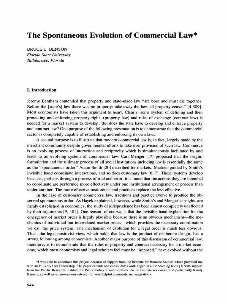 The Spontaneous Evolution of Commercial Law | PDF | Common Law | Credit