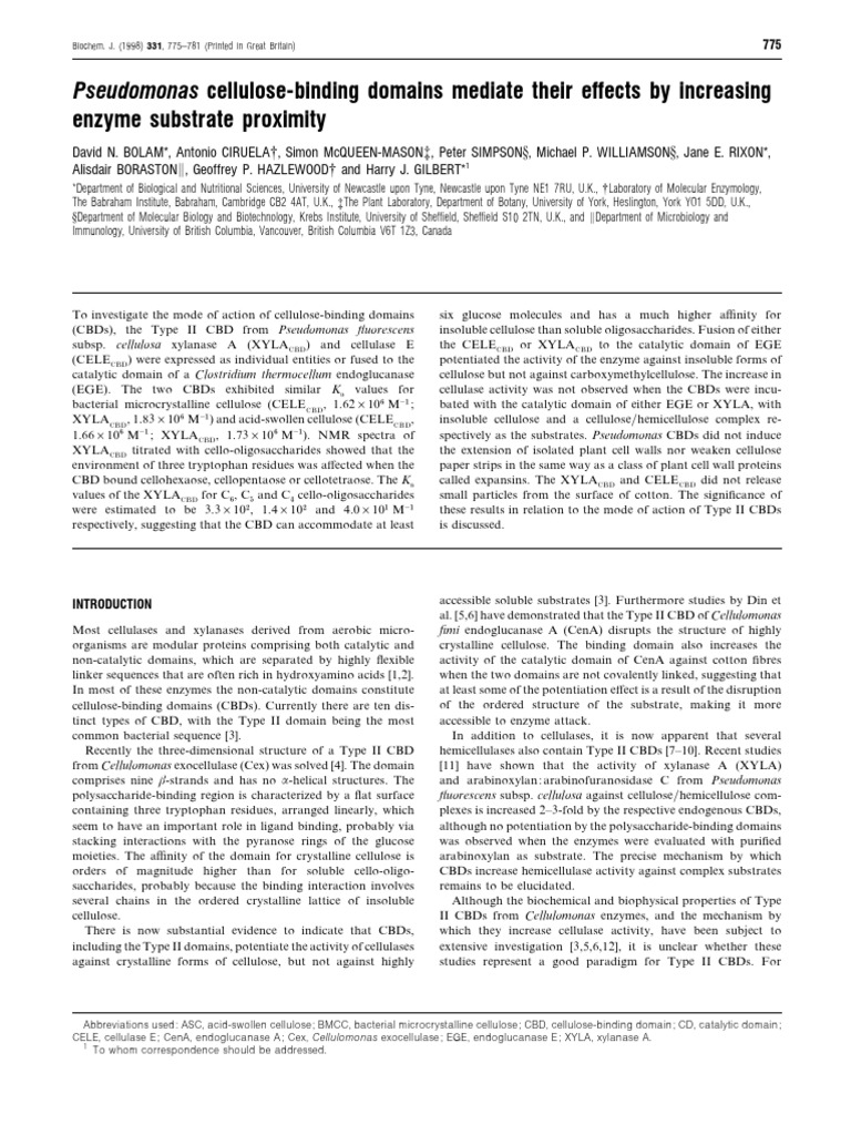 Pseudomonas Cellulose-Binding Domains Mediate Their Effects by ...