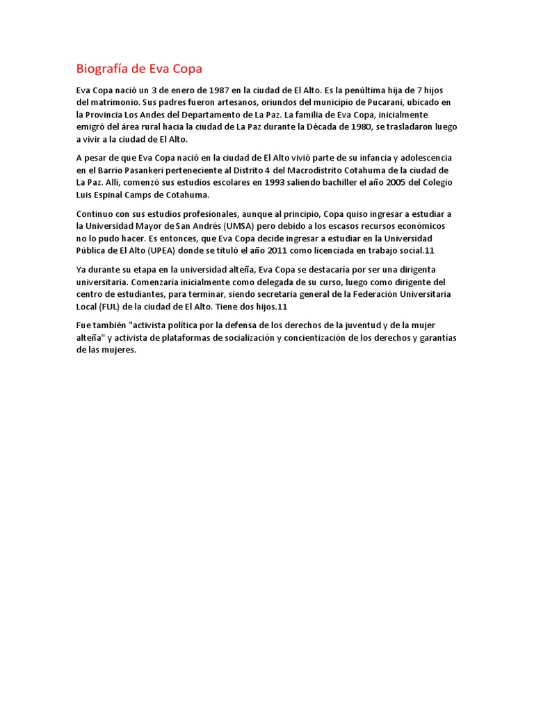 Biografía de Eva Copa | PDF