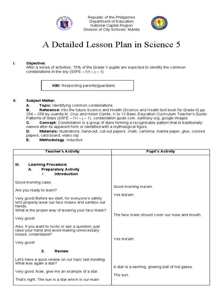 Lesson Plan 2022 MANILA | PDF | Stellar Groupings | Constellation