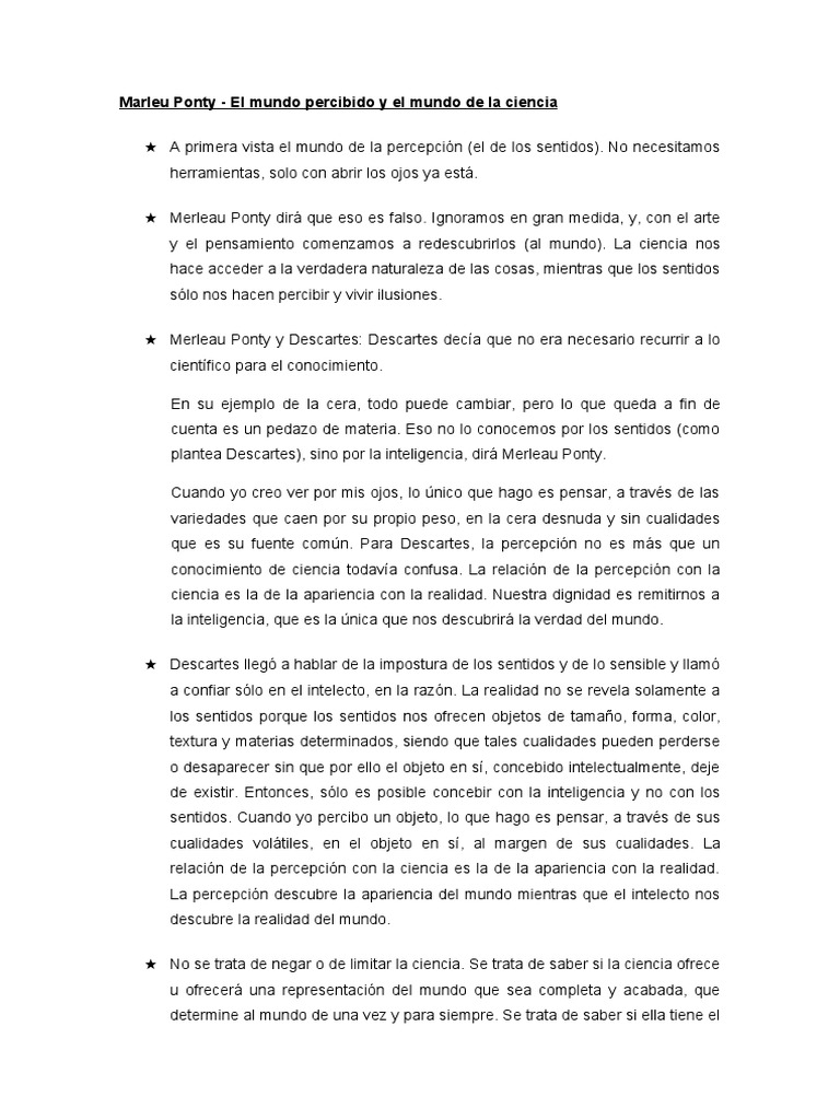 MERLEU PONTY - El Mundo de La Percepcion | PDF | Alma | René Descartes