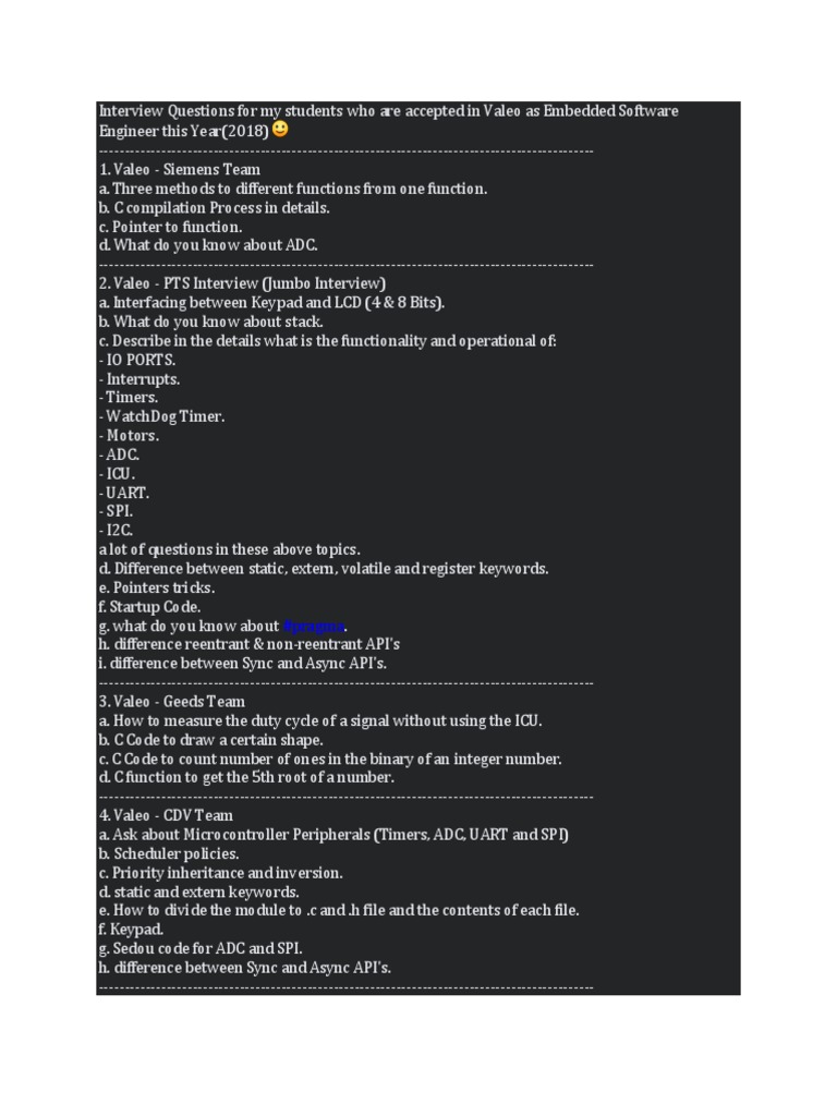Valeo Interview Q | PDF | C (Programming Language) | Pointer (Computer Programming)