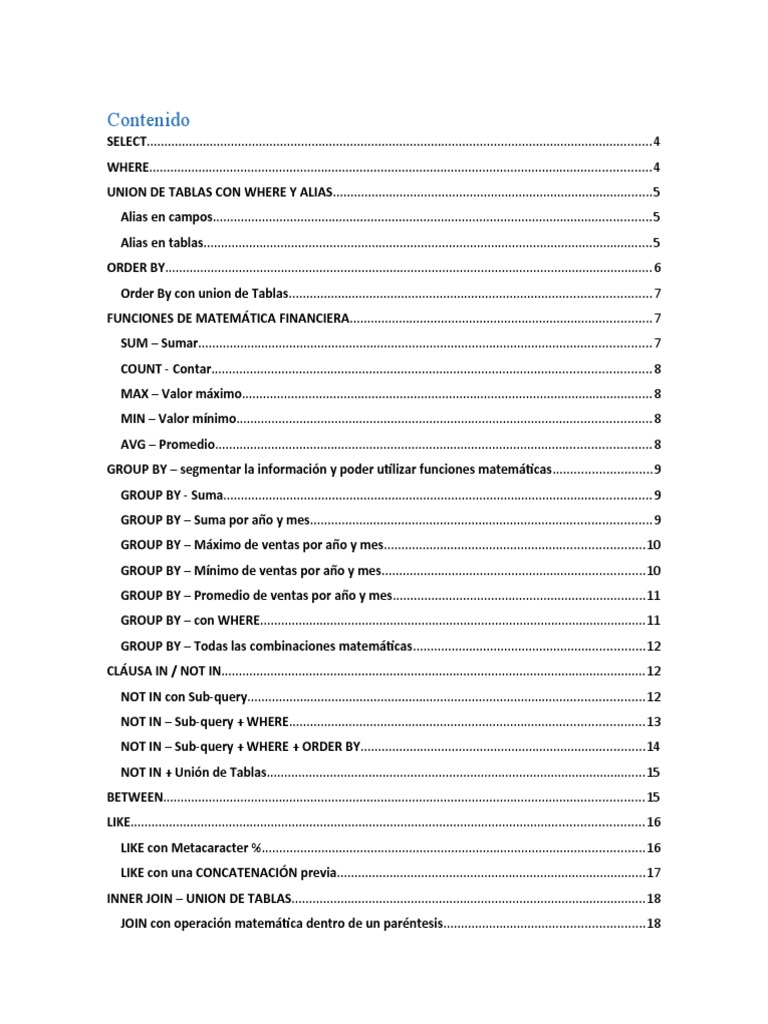 SQL - Ejemplos sentencias | PDF | SQL | Recuperación de información