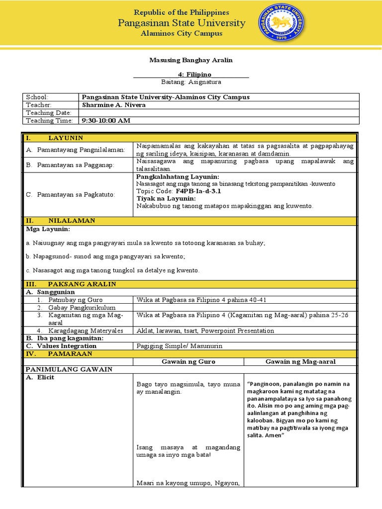 4-Filipino Lesson Plan | PDF