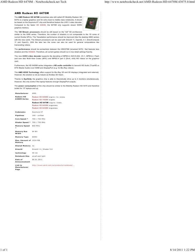 AMD Radeon HD 6470M | PDF | Graphics Processing Unit | Computer Graphics