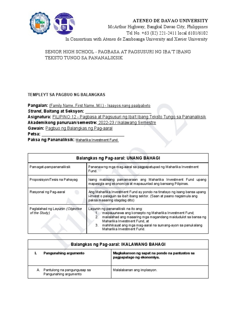 Panimulang Balangkas - Halimbawa | PDF