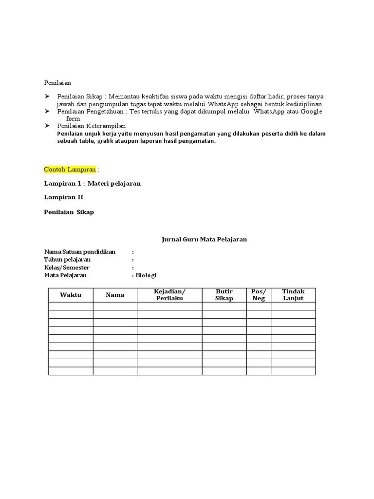 Contoh Instrumen Penilaian Sikap, Pengetahuan, Keterampilan | PDF
